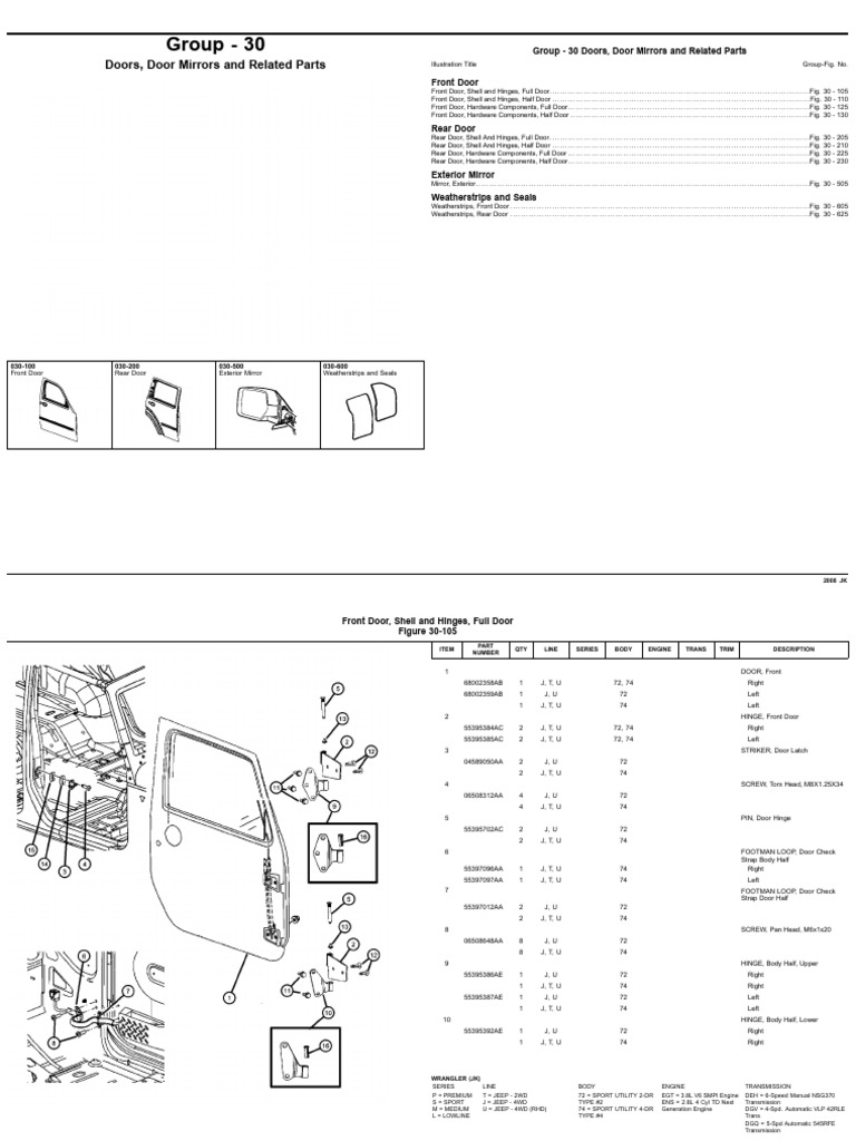 JK - JKU Parts List Group 30 Doors Door Mirrors and Related Parts | PDF ...