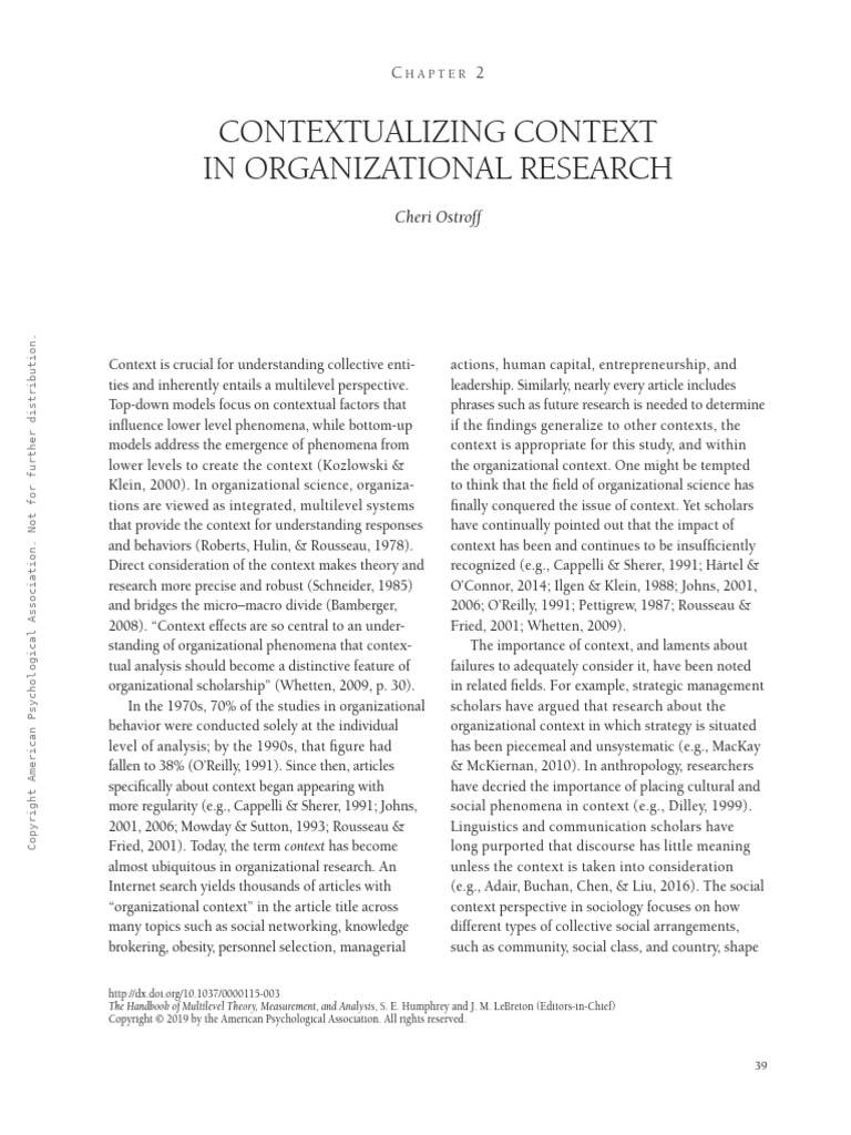 Contextualizing context in organizational research | PDF | Behavioural Sciences | Psychology