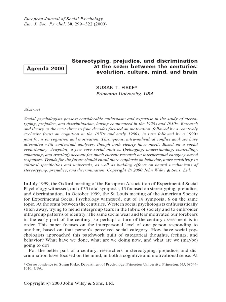Stereotyping, Prejudice, and Discrimination at The Seam Between The Centuries - Evolution ...