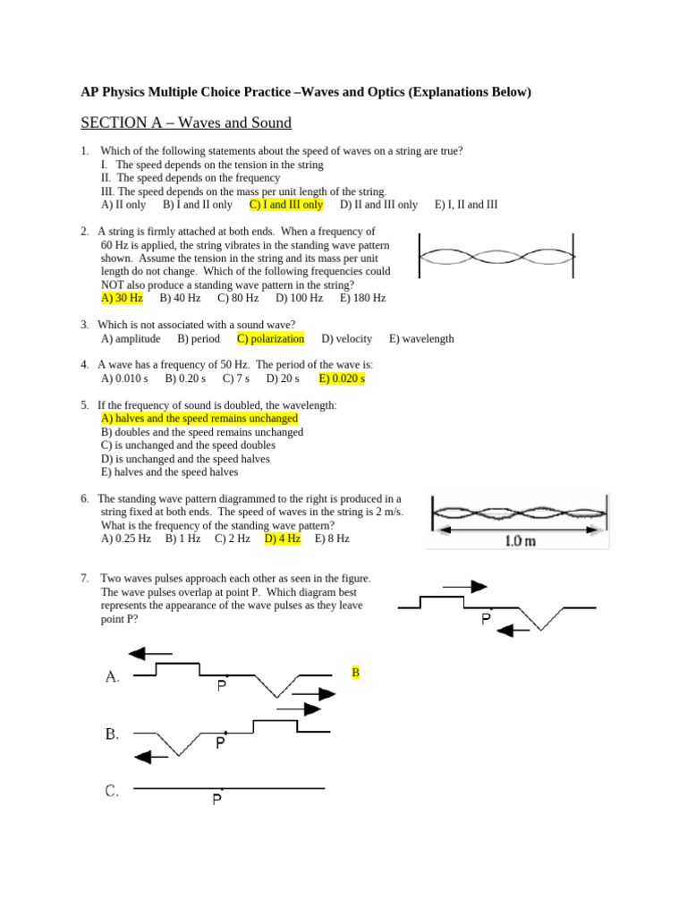 13a Waves and Optics MC Practice Problems With Explanations | PDF ...