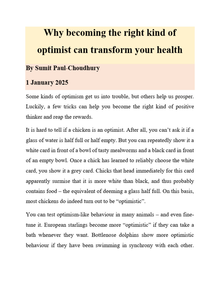 Why Becoming The Right Kind of Optimist Can Transform Your Health | PDF | Optimism ...