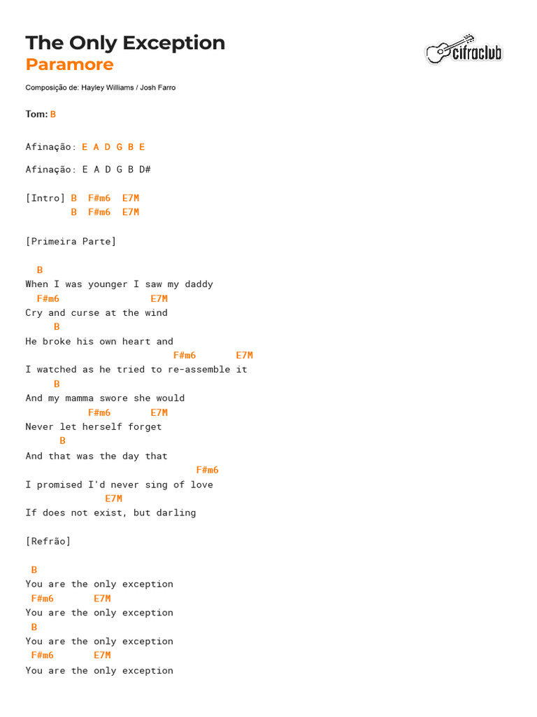 Paramore - The Only Exception Chords | PDF | American Styles Of Music ...