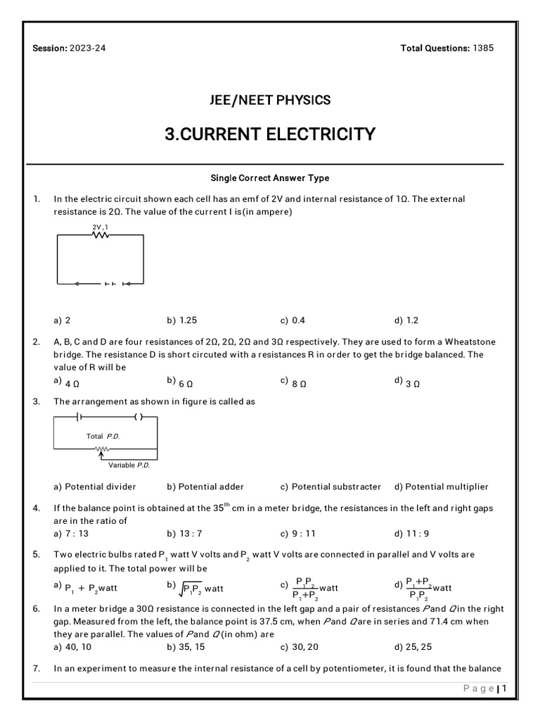 Current Electricity 1 | PDF | Series And Parallel Circuits | Voltage