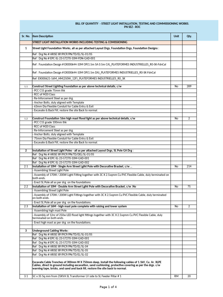 BOQ-Street-Light-HIgh-Mast-Erection1 | PDF | Building Materials ...