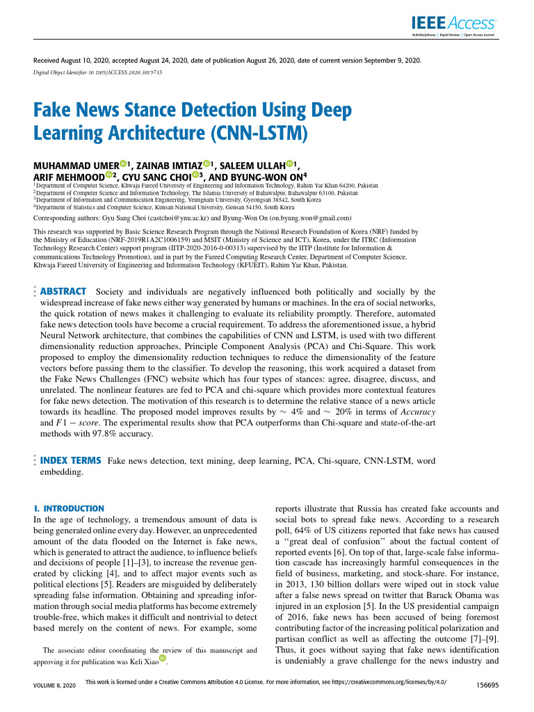 Fake News Stance Detection Using Deep Learning Architecture CNN-LSTM | PDF | Principal Component ...