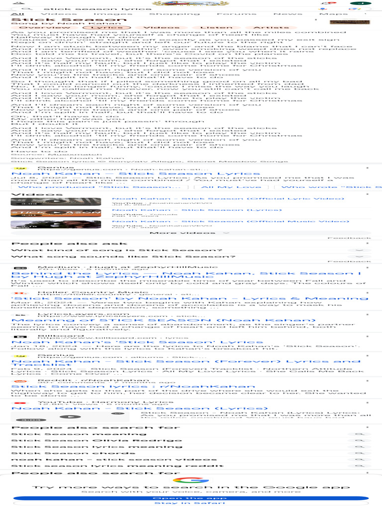 Stick Season Lyrics - Google Search | PDF | Recorded Music