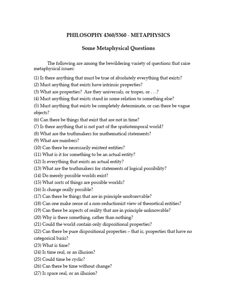 Some Metaphysical Questions | PDF | Metaphysics | Causality