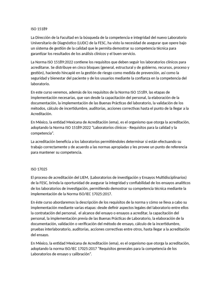 Resumen ISO 15189 17025 | PDF | Laboratorios | Calidad (comercial)