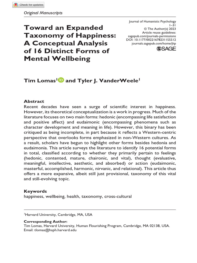 Towards An Expanded Taxonomy of Happiness - A Conceptual Analysis of 16 Distinct Forms of Mental ...