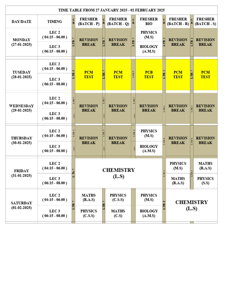 FR Eve Batch Time Table-6 | PDF