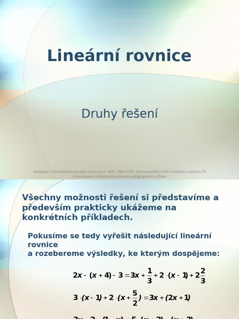 Linearni - Rovnice - Druhy Å eÅ¡enÃ | PDF