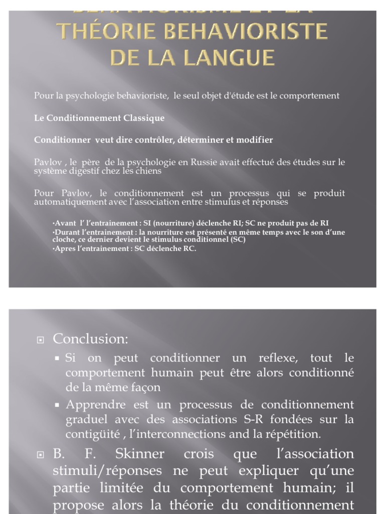 Behaviorisme Et La Théorie Behavioriste de La Langue - Copie | PDF ...