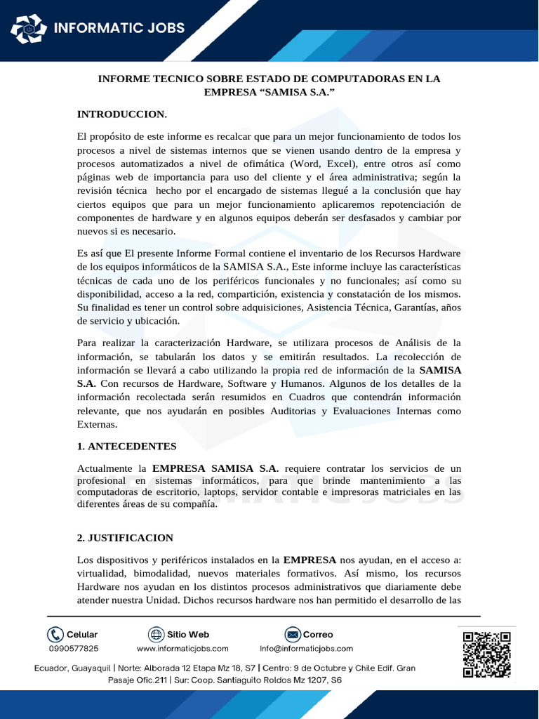 Informe Técnico de Hardware SAMISA S.A. | PDF | Hardware de la ...
