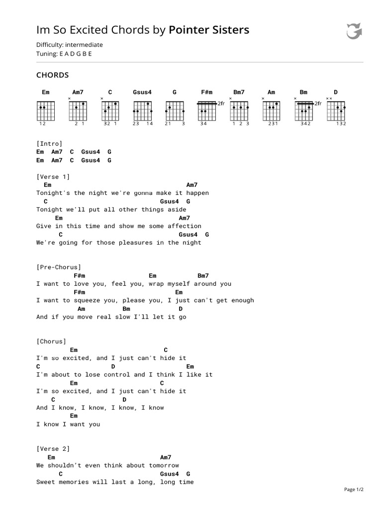 Im So Excited Chords by Pointer Sisterstabs at Ultimate Guitar Archive ...