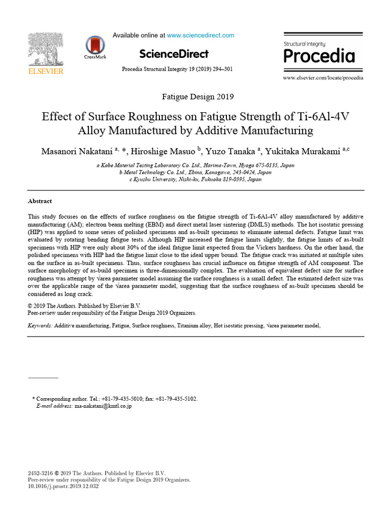 Effect of Surface Roughness On Fatigue Strength of | PDF | Strength Of ...