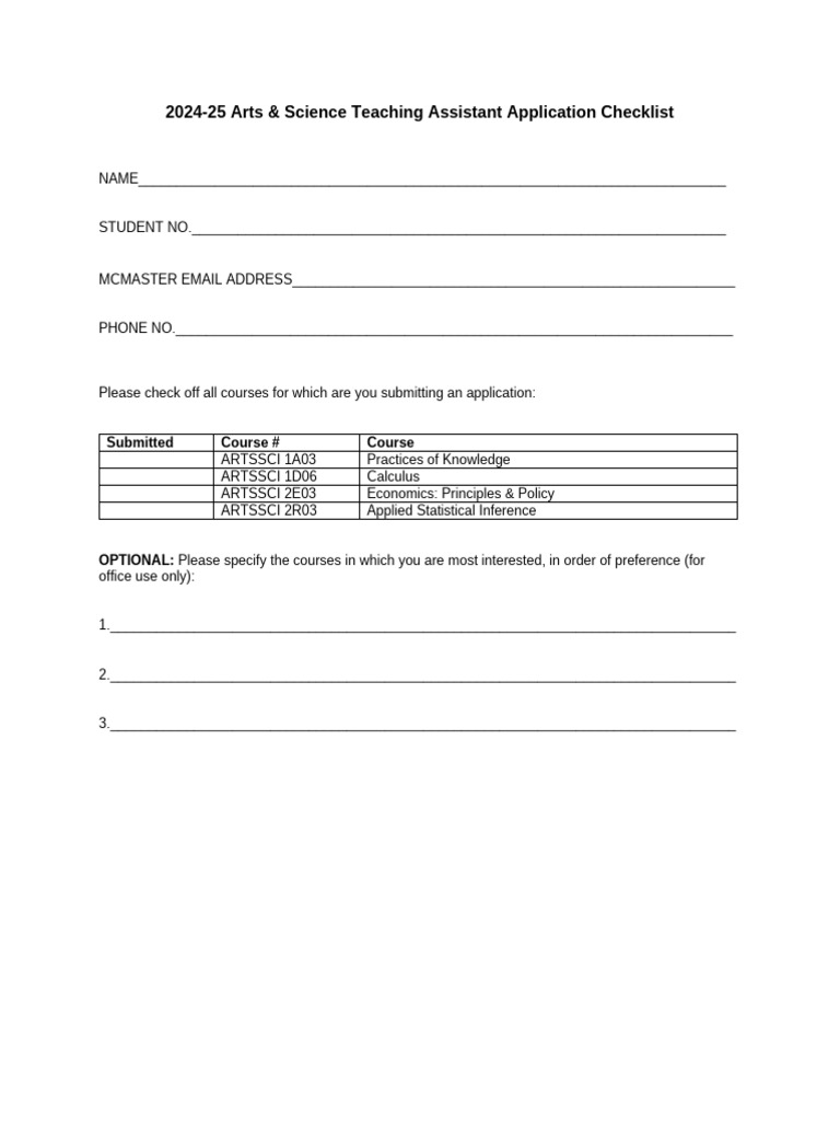 2024 25 TA Checklist | PDF