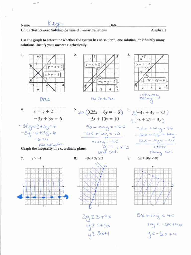 System of Linear Equations Review Answers | PDF | Mathematical ...