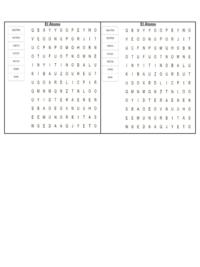 Sopa de Letras Átomo | PDF