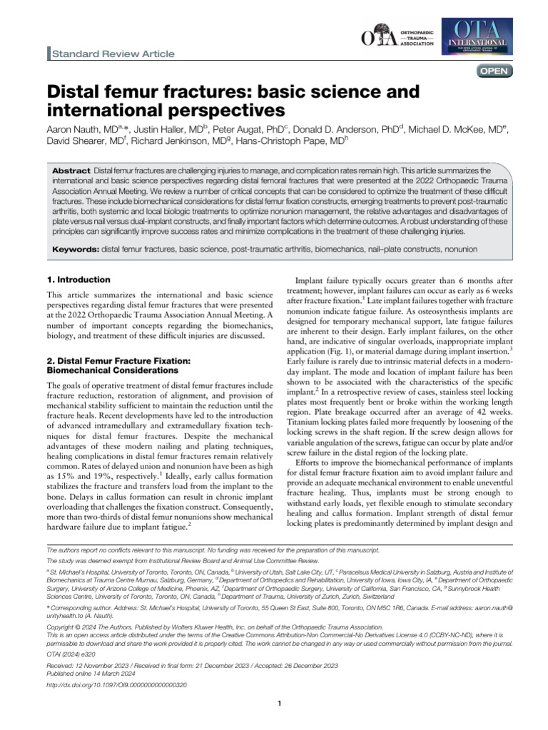 Distal Femur Fractures: Treatment Insights | PDF | Tissue Engineering ...