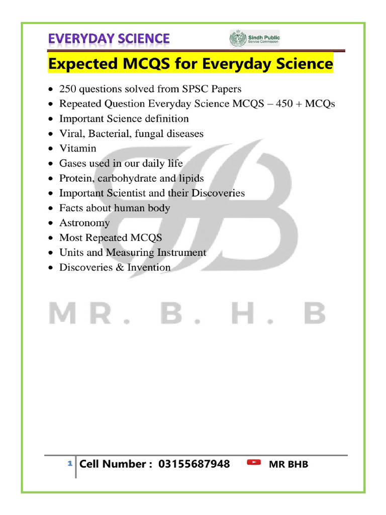 Everyday Science (MCQS) | PDF