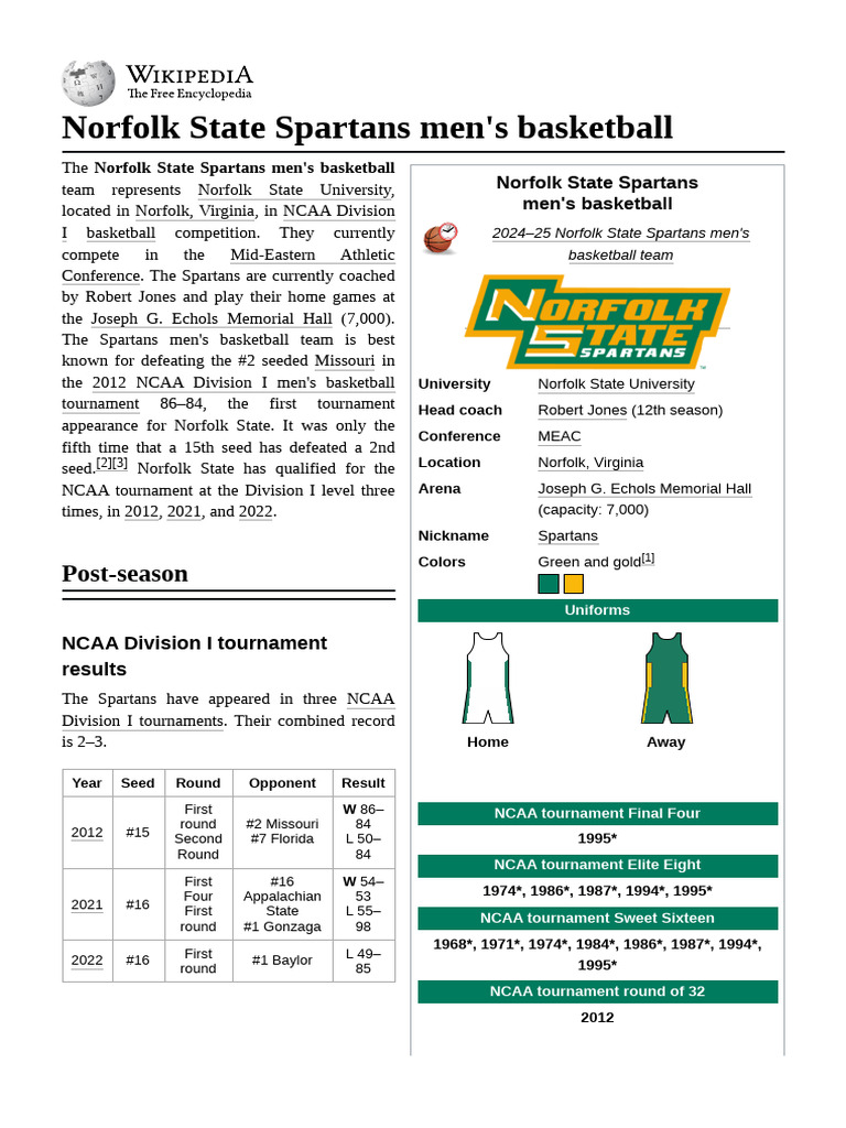 Norfolk State Spartans Men's Basketball | PDF | Ncaa Division I ...