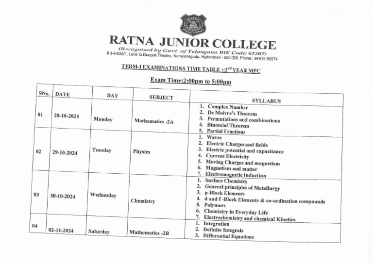 Time Table MPC | PDF