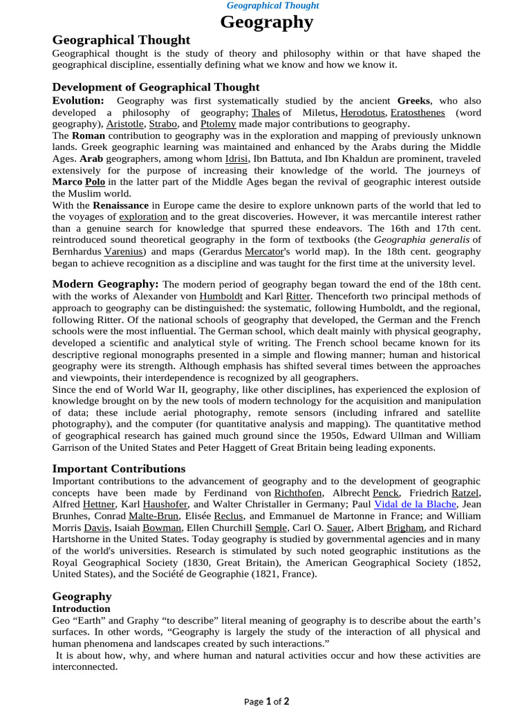 Chapter No. 1 Geographical Thought | PDF | Geography | Earth Sciences