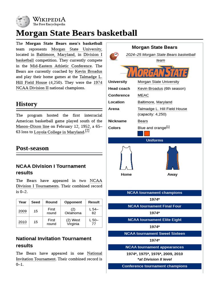 Morgan State Bears Basketball | PDF | Sports | College Basketball