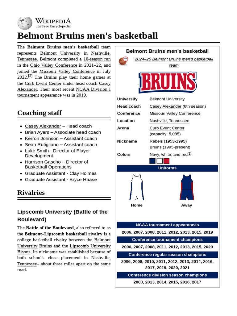 Belmont_Bruins_men's_basketball | PDF | College Basketball | Ncaa Division I Basketball