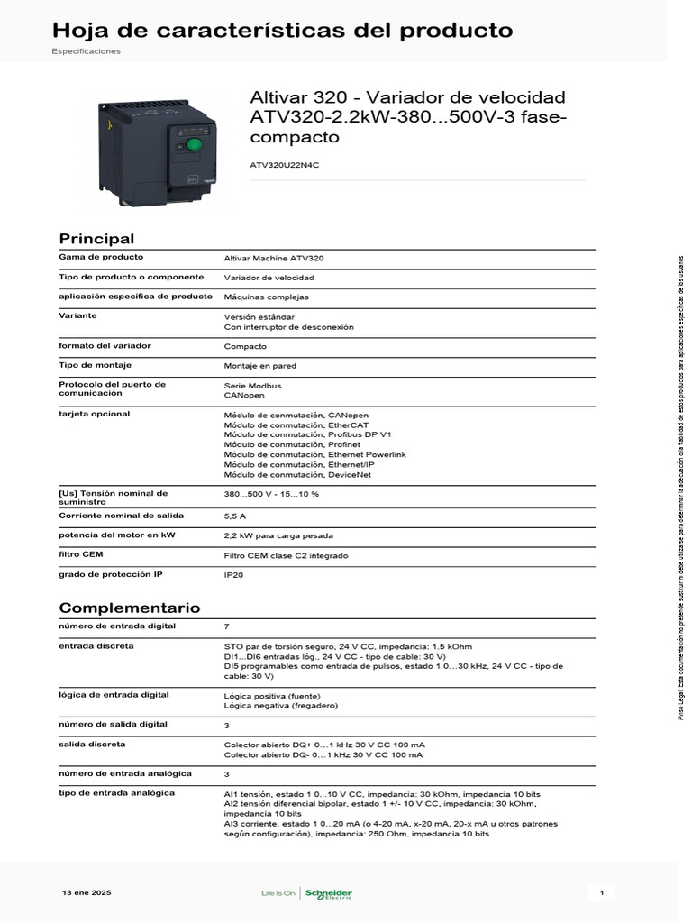Schneider Electric - Altivar-Machine-ATV320 - ATV320U22N4C | PDF ...
