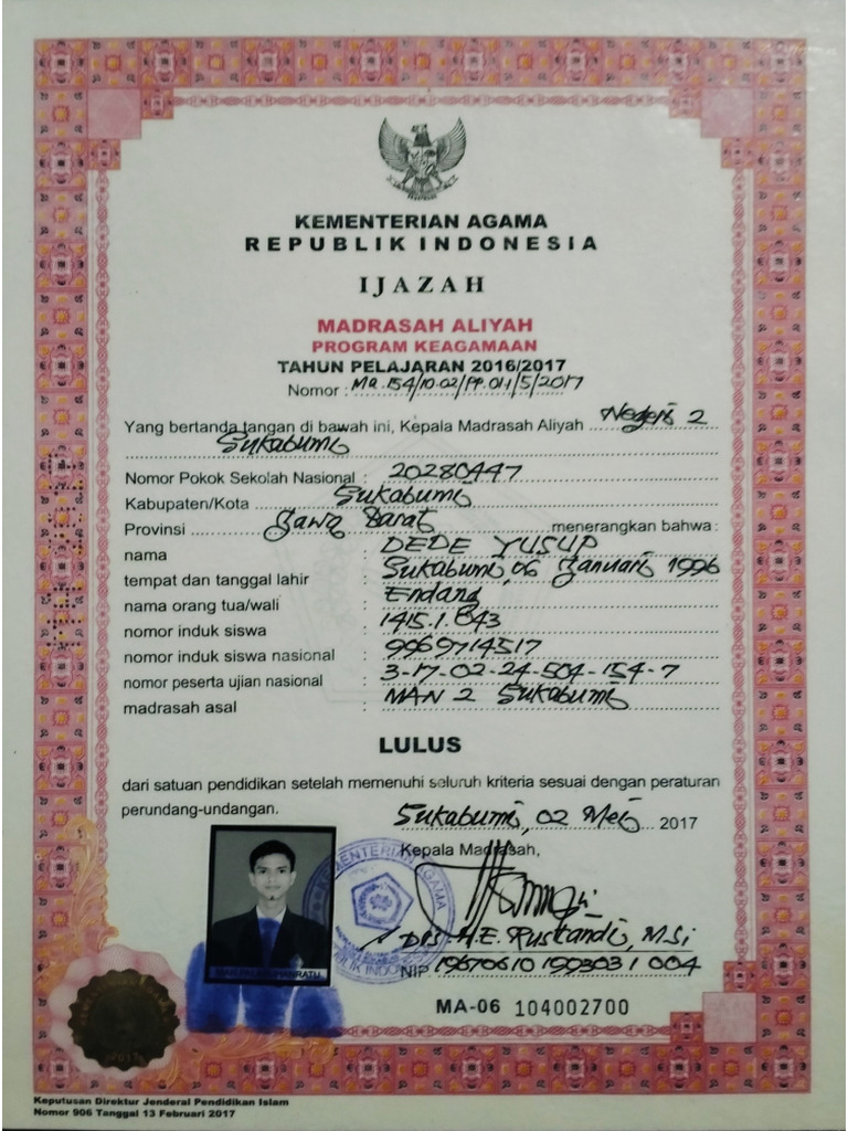 Ijazah SMA Dede Yusup | PDF