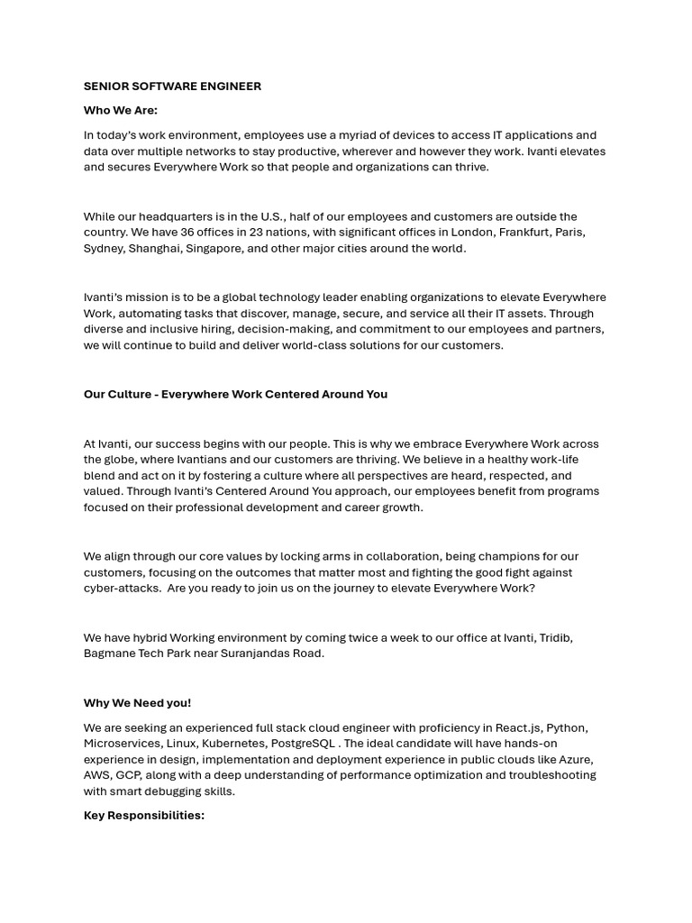 Senior Software Engineer Position at Ivanti | PDF | Cloud Computing ...