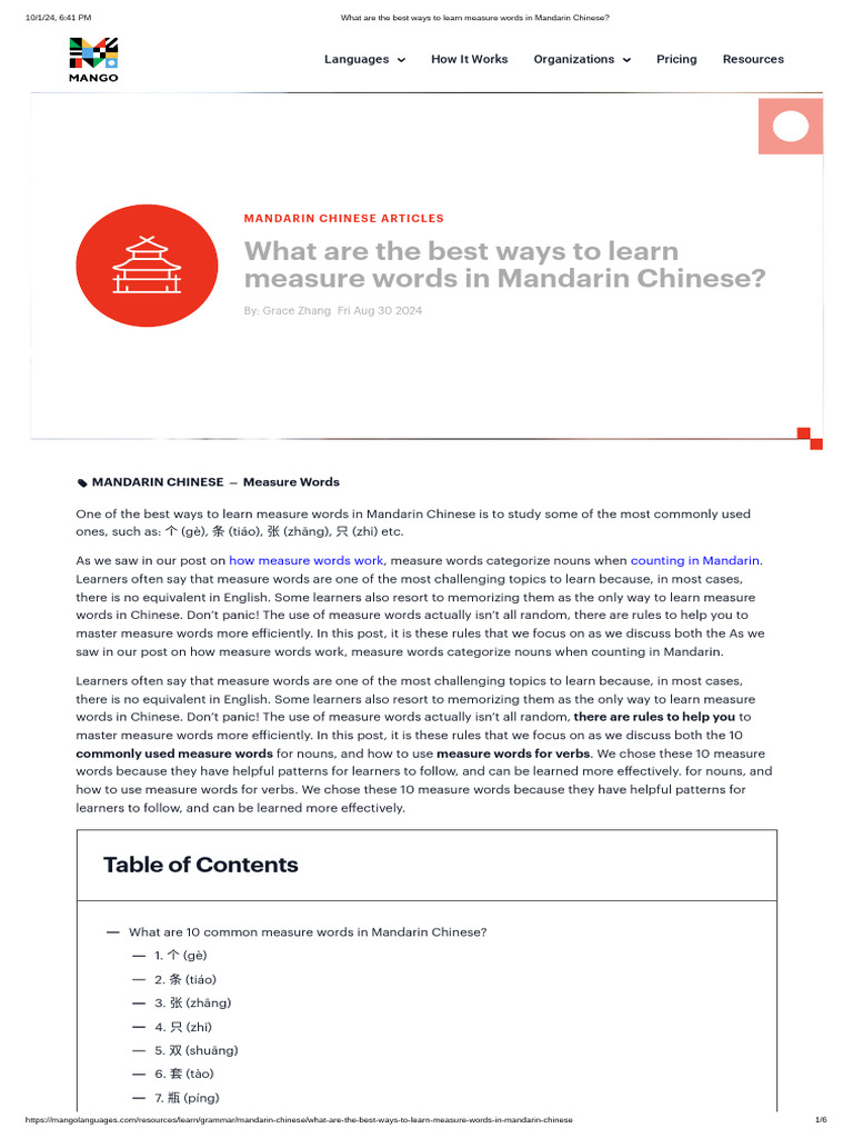 What Are The Best Ways To Learn Measure Words in Mandarin Chinese | PDF ...