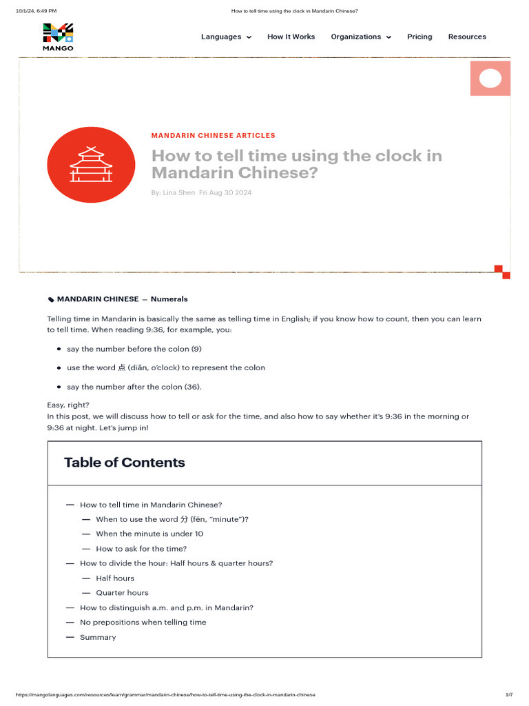 Telling Time in Mandarin Chinese | PDF | Standard Chinese | Chinese ...