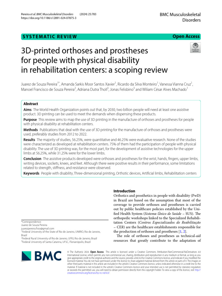 3d-Printed Orthoses and Prostheses For People With Physical Disability ...