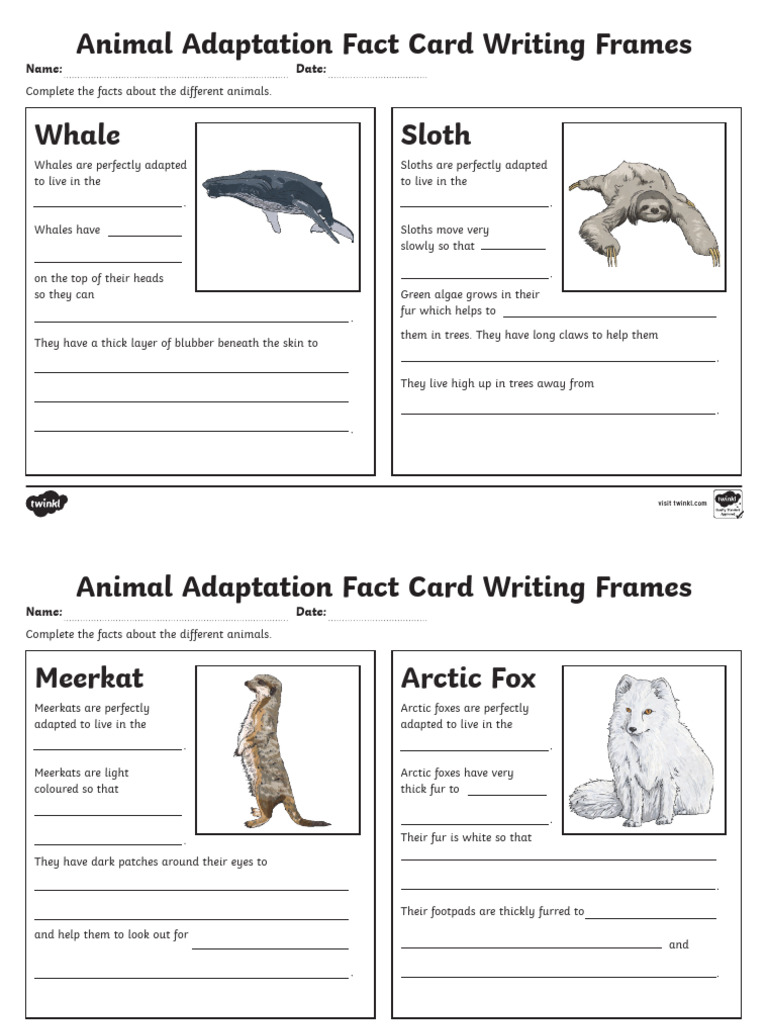 Animal Adaptation Fact Writing Cards | PDF | Fur | Elephant