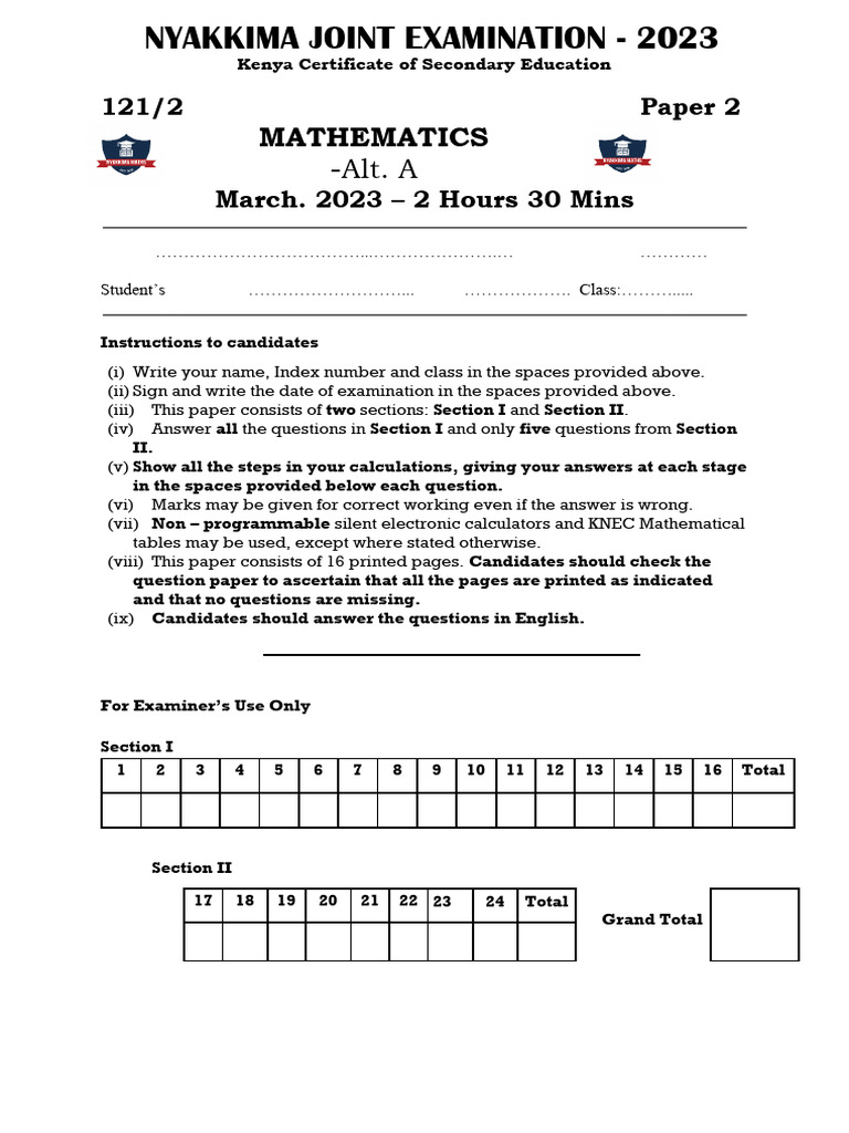 Nyakkima pp2 Mat 2023 t1 - 1679121490 | PDF | Circle | Area