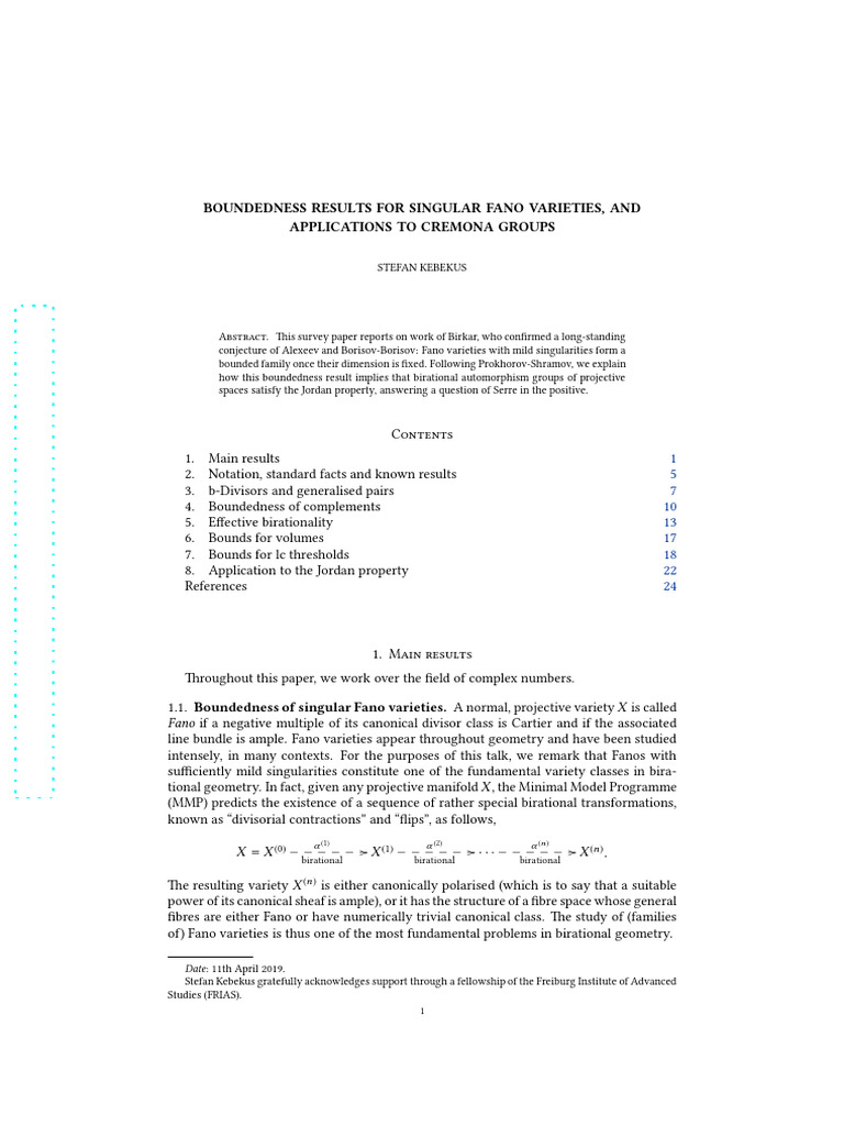 Fano varities - STEFAN KEBEKUS | PDF | Algebraic Geometry | Geometry