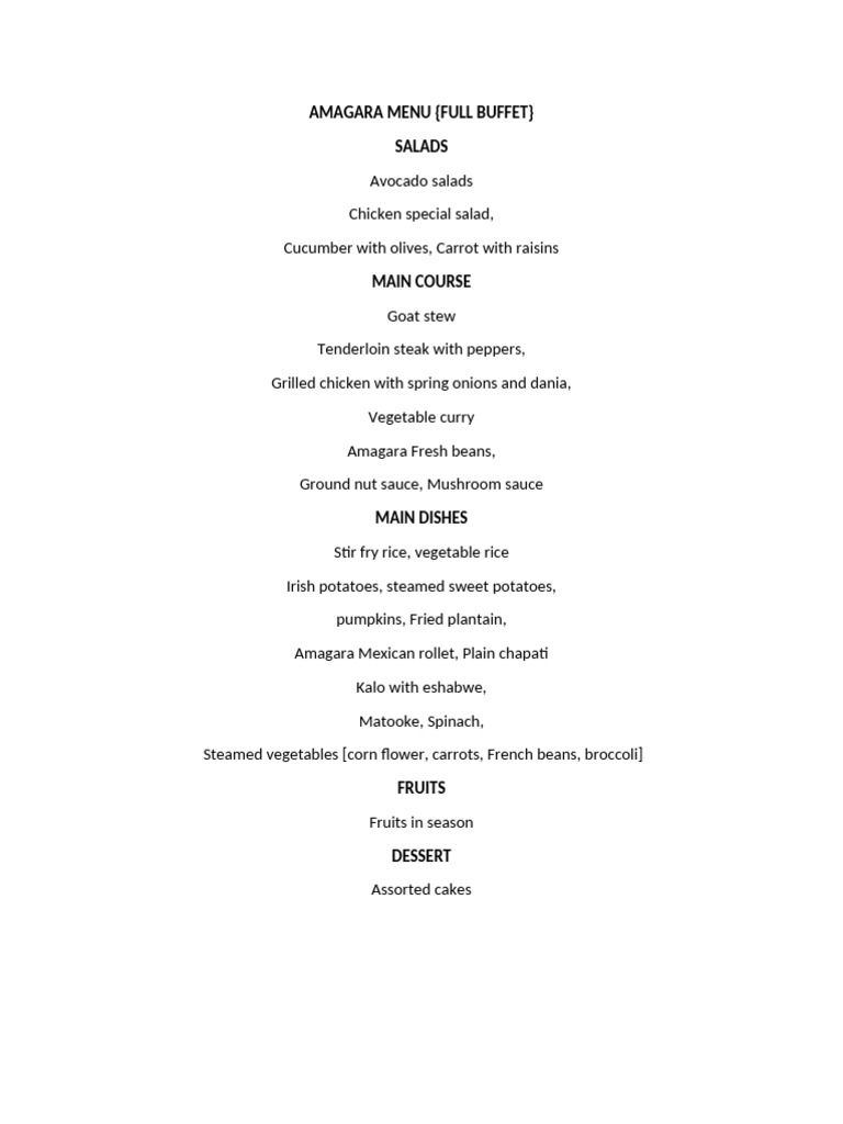 Amagara Menu 1 | PDF