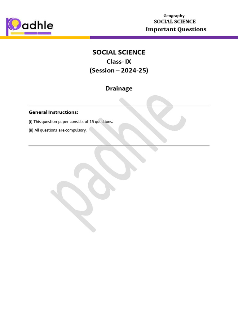 Drainage - Geography Sailaab - MIQ by Just Padhle | PDF | River | River ...
