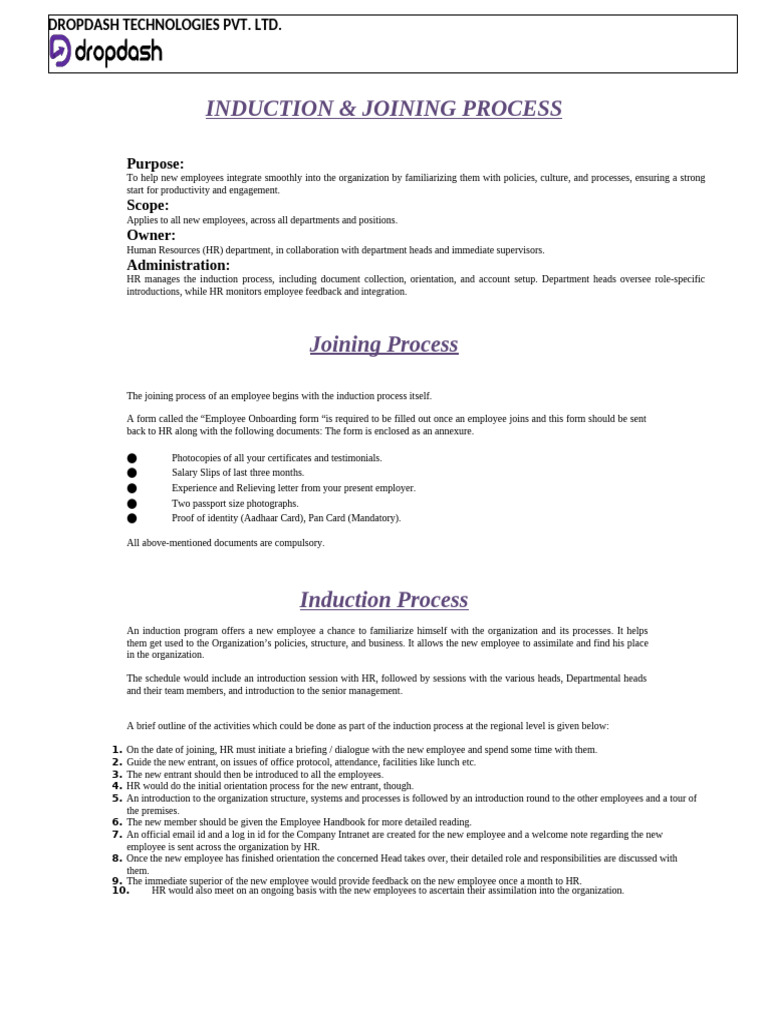 DD - Induction & Joining Process | PDF | Identity Document | Government ...