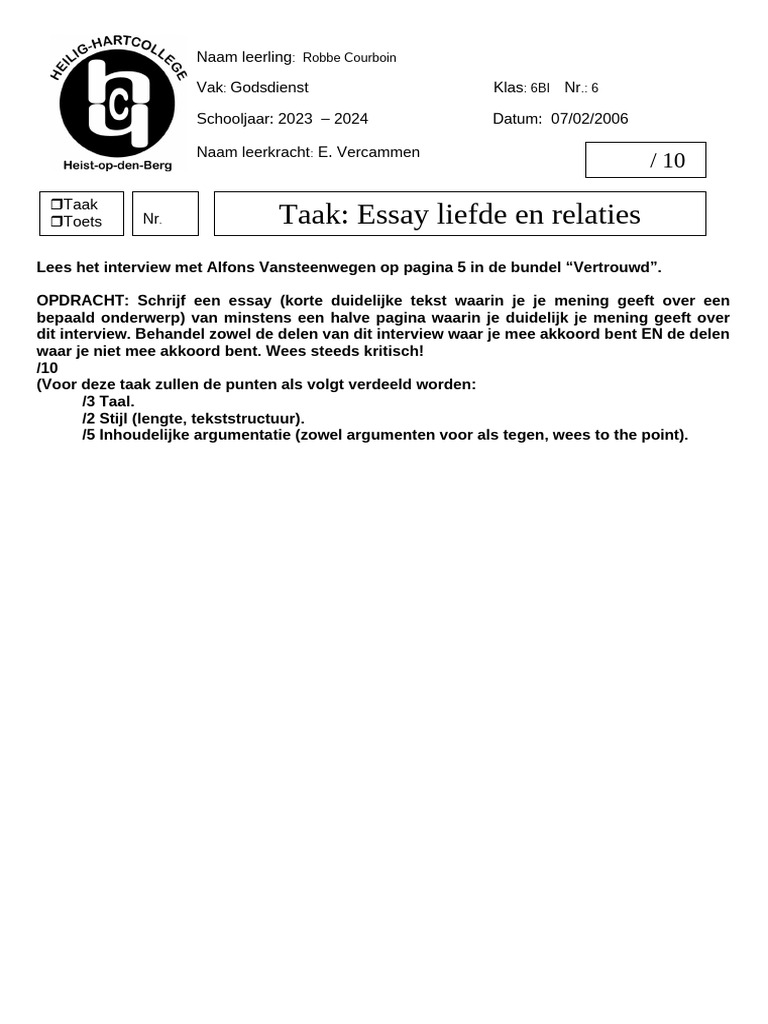 6BI - Essay Liefe en Relaties - Robbe Courboin | PDF