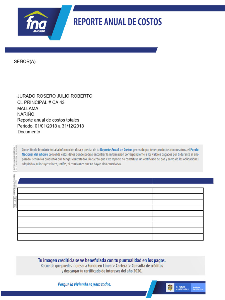 Reporte Anual de Costos 2018 | PDF