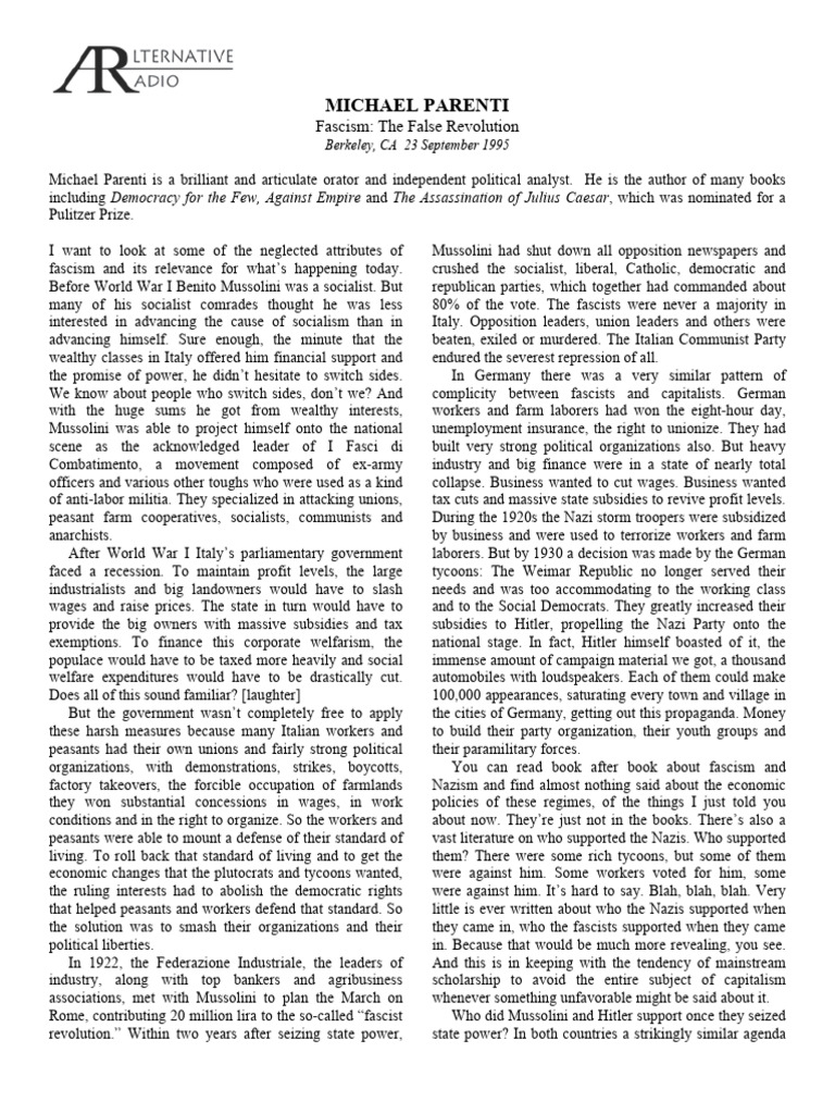 Fascism: The False Revolution - MICHAEL PARENTI | PDF | Fascism ...