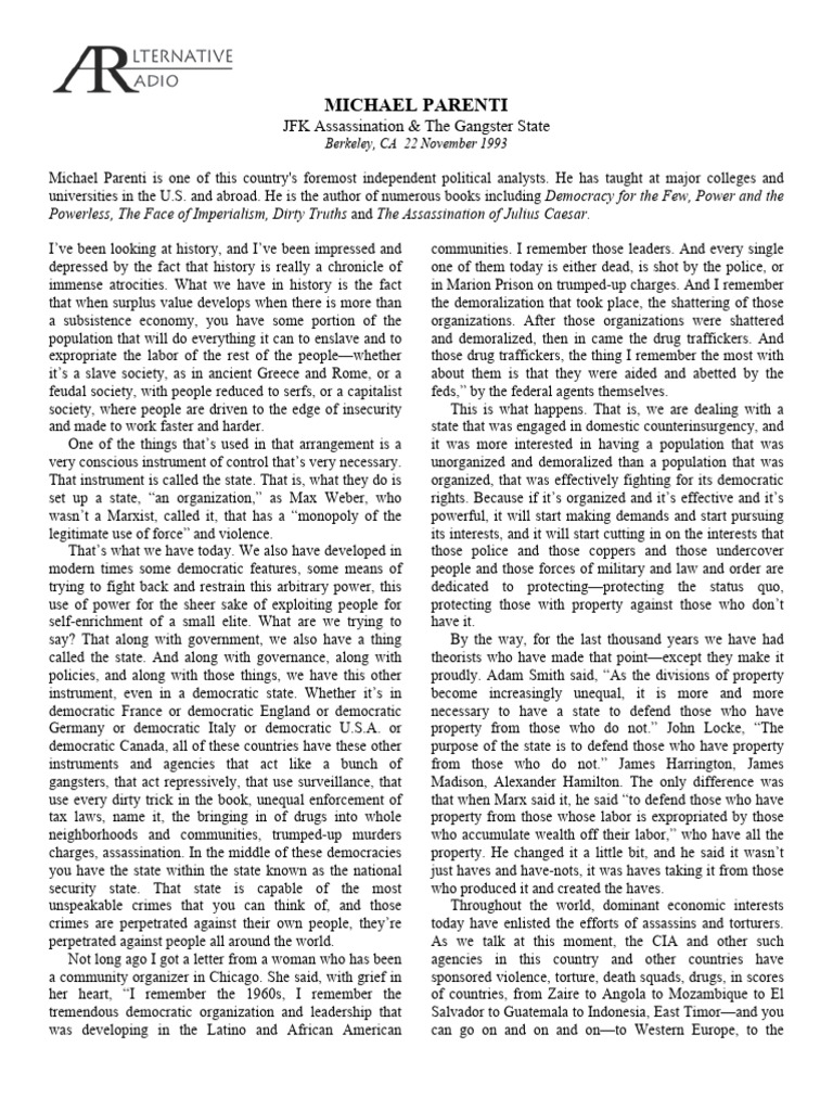 JFK Assassination & The Gangster State - MICHAEL PARENTI | PDF | Lee ...