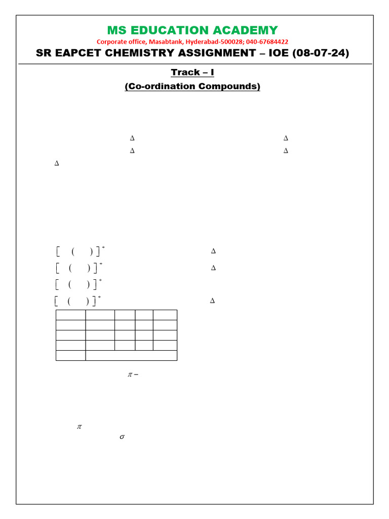 SR Eapcet Chemistry Assignments Ioe (08!07!2024) | PDF | Physical ...