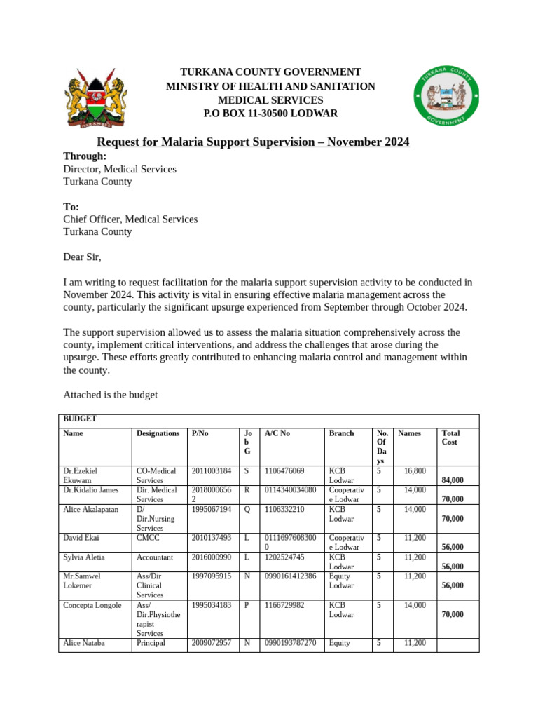 Request Letter To Malaria Supervision Nov, 2024 | PDF | Health Care ...