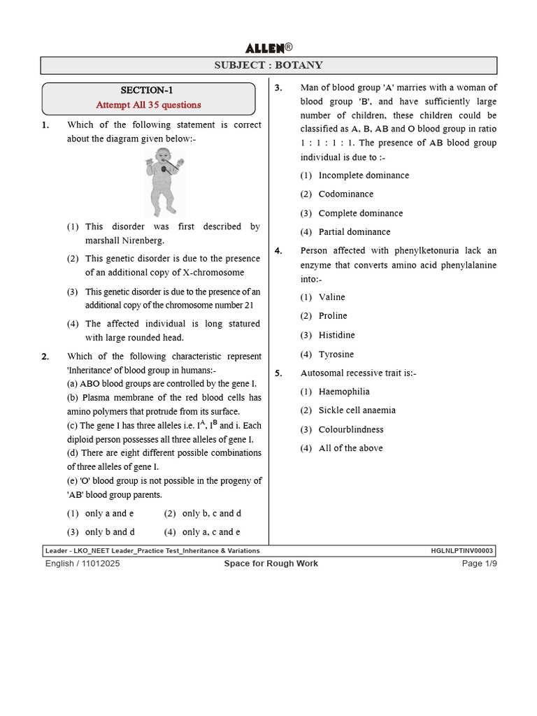 11-01-2025_Practice Test_Inhertence & Variations | PDF | Dominance ...