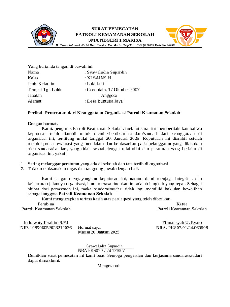 Surat Pemecatan Anggota PKS | PDF
