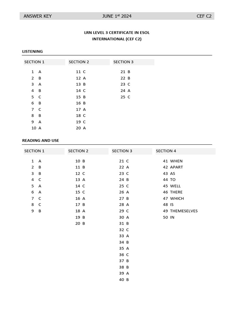 LRN c2 June 1st 2024 Answer Key | PDF